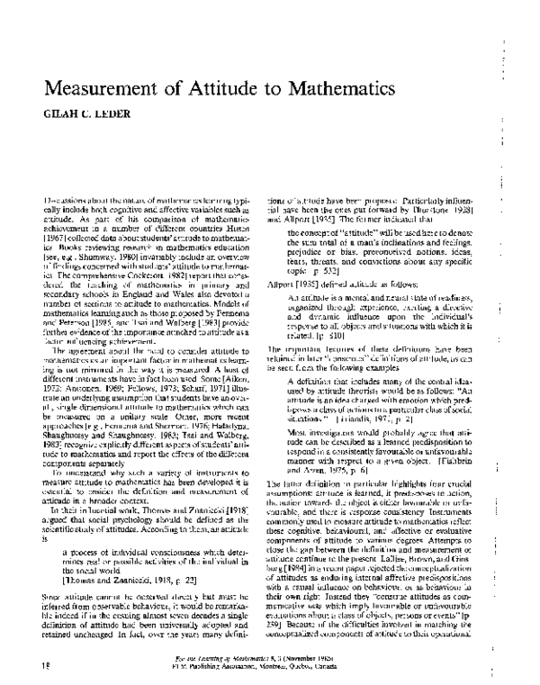(PDF) Measurement of Attitude to Mathematics