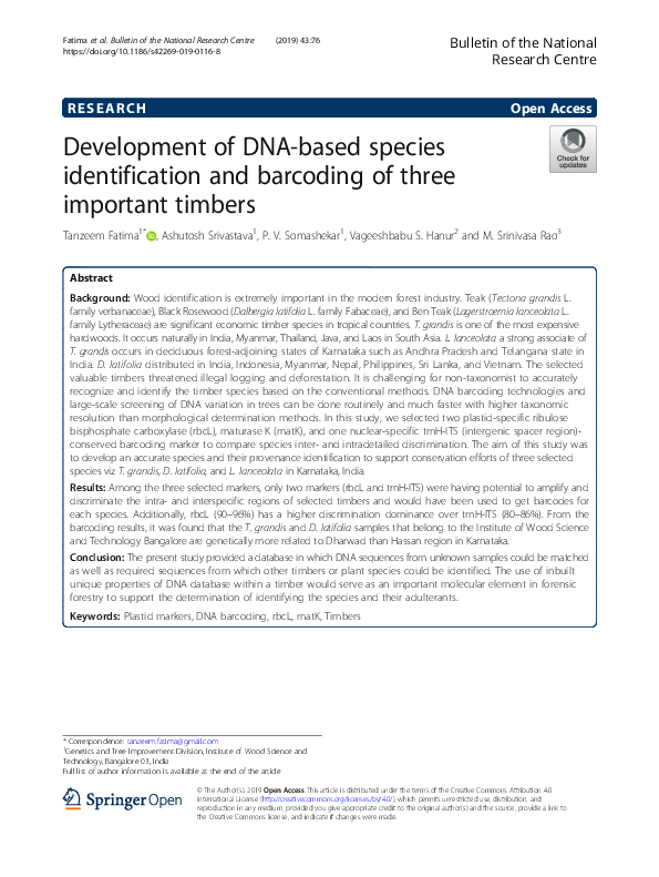 (PDF) Development of DNA-based species identification and barcoding of ...