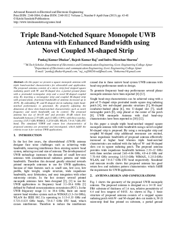 (PDF) Triple Band-Notched Square Monopole UWB Antenna with Enhanced ...