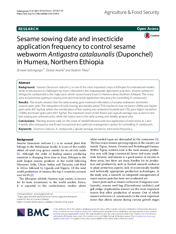 (PDF) Sesame sowing date and insecticide application frequency to ...