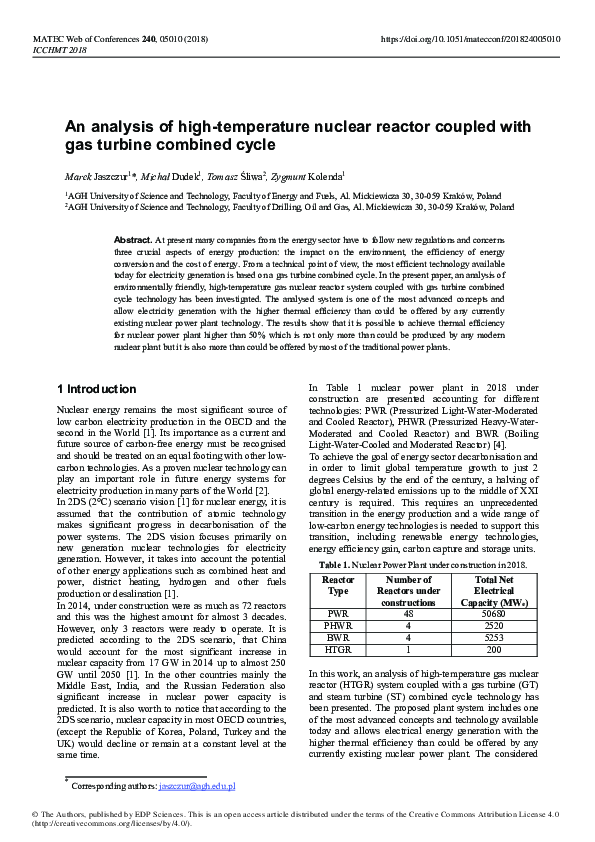 (PDF) An analysis of high-temperature nuclear reactor coupled with gas turbine combined cycle ...