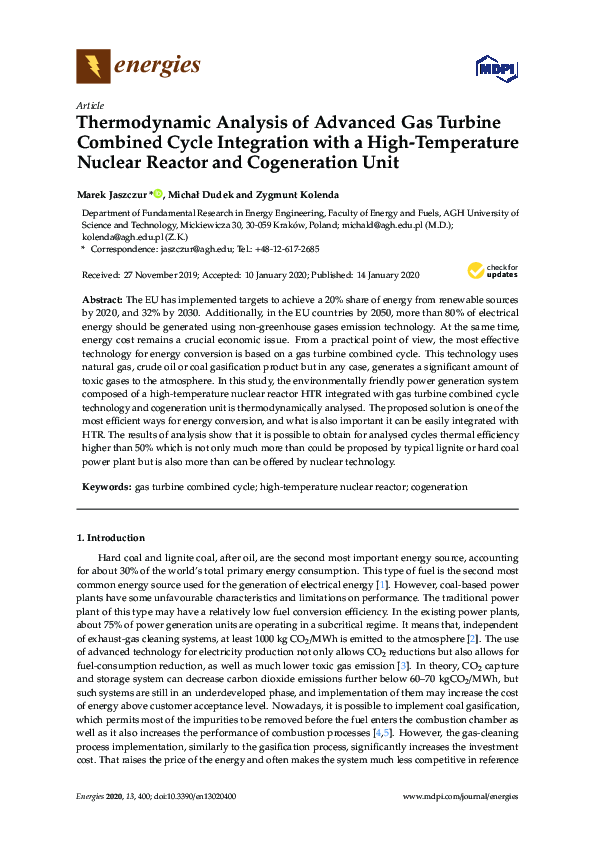 (PDF) Thermodynamic Analysis of Advanced Gas Turbine Combined Cycle Integration with a High ...