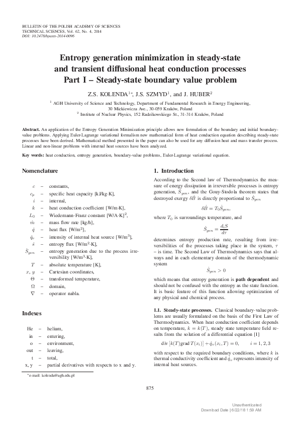 (PDF) Entropy-Generation Minimization in Steady-State Heat Conduction