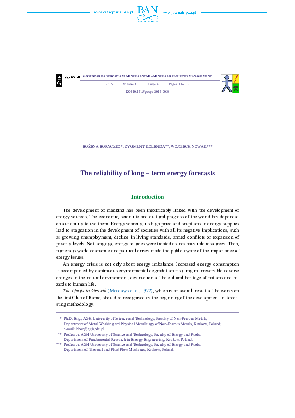 (PDF) The reliability of long – term energy forecasts