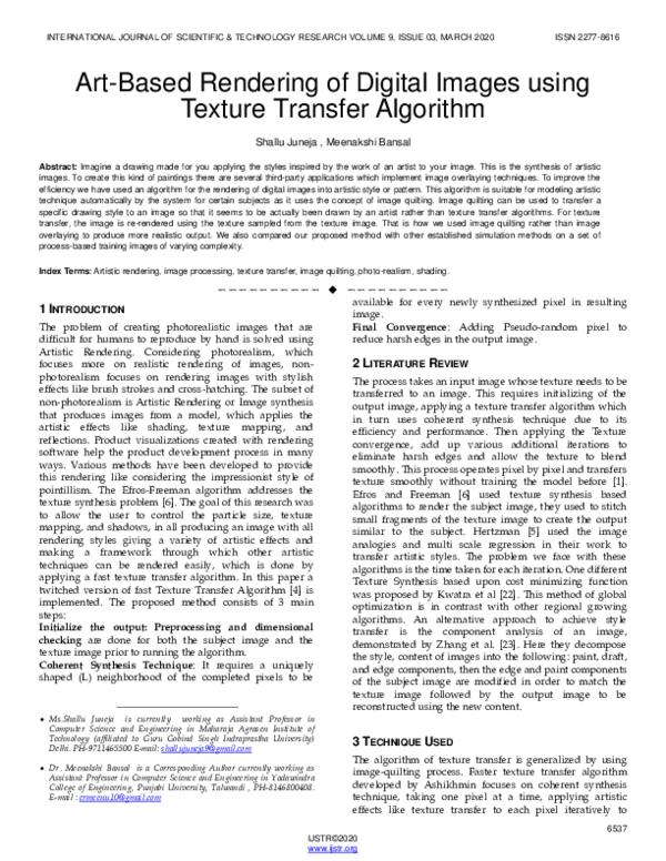 Pdf Art Based Rendering Of Digital Images Using Texture Transfer Algorithm