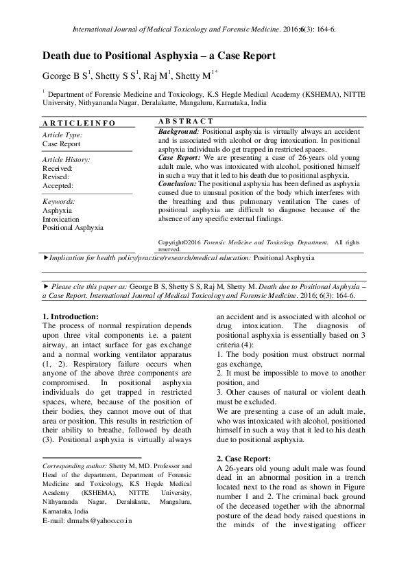 (PDF) Death due to Positional Asphyxia – a Case Report