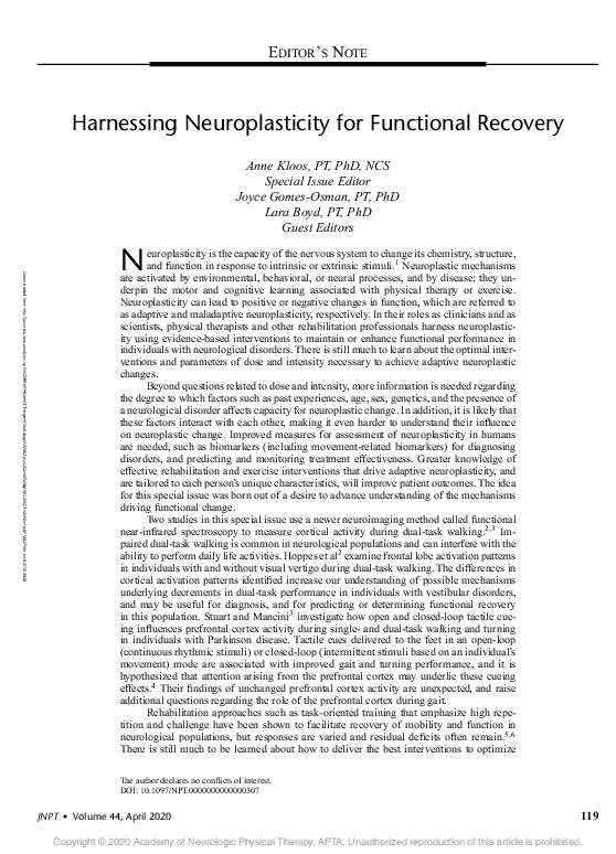 Pdf Harnessing Neuroplasticity For Functional Recovery