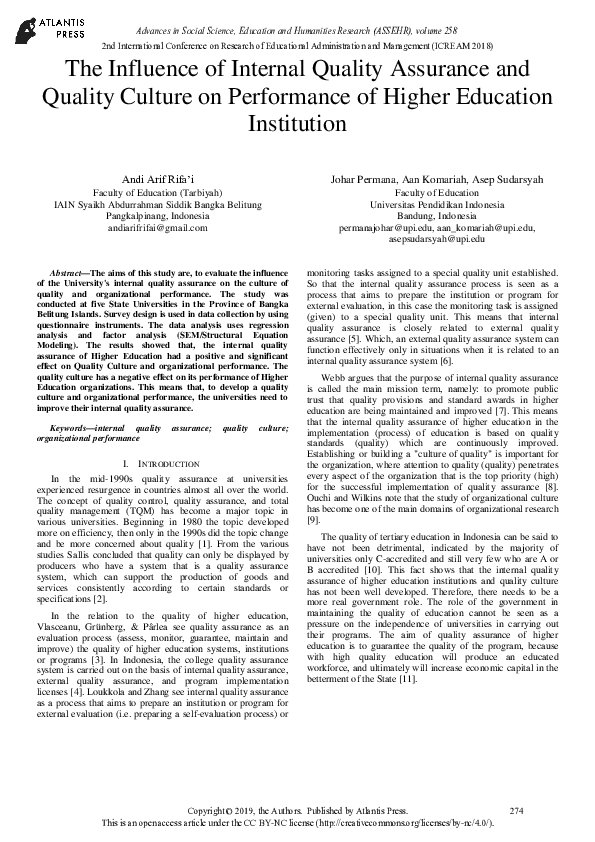 (PDF) The Influence of Internal Quality Assurance and Quality Culture ...