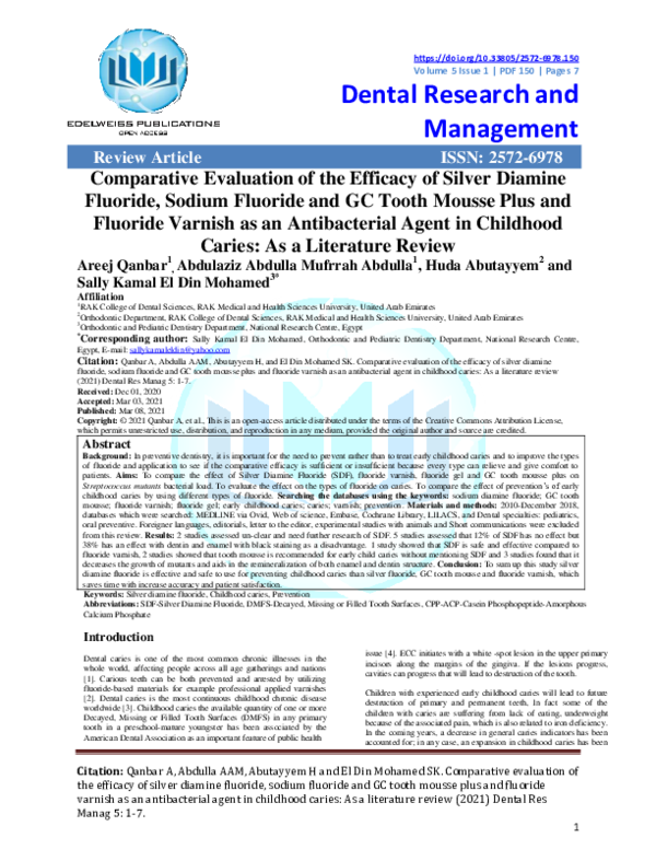 (PDF) Comparative Evaluation of the Efficacy of Silver Diamine Fluoride ...