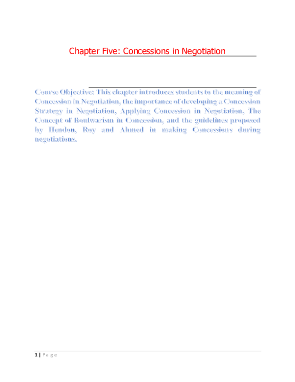 (PDF) Chapter Five: Concessions in Negotiation