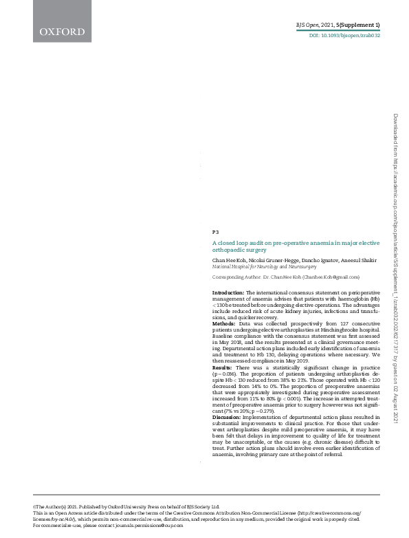 (PDF) P3 A closed loop audit on pre-operative anaemia in major elective ...