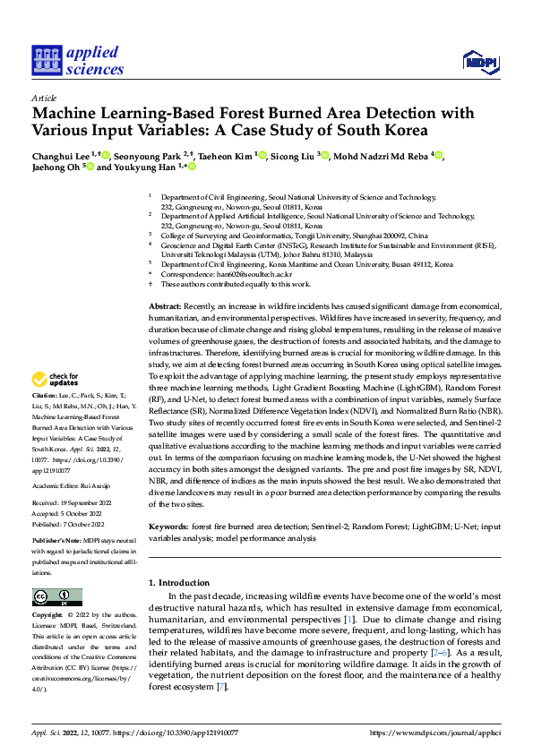 (PDF) Machine Learning-Based Forest Burned Area Detection with Various Input Variables: A Case ...