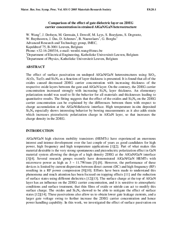 (PDF) Comparison of the effect of gate dielectric layer on 2DEG carrier ...