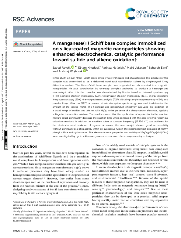 (PDF) A manganese(iii) Schiff base complex immobilized on silica-coated magnetic nanoparticles ...