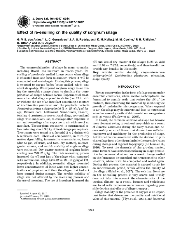 (PDF) Effect of re-ensiling on the quality of sorghum silage
