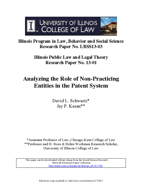 (PDF) Analyzing the role of non-practicing entities in the patent system