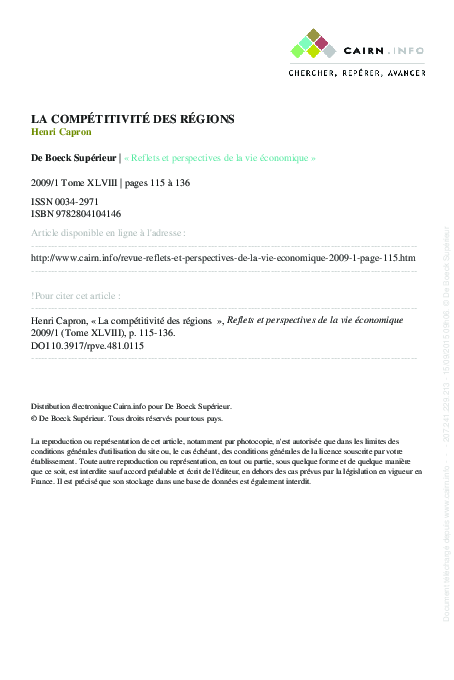(PDF) La compétitivité des régions