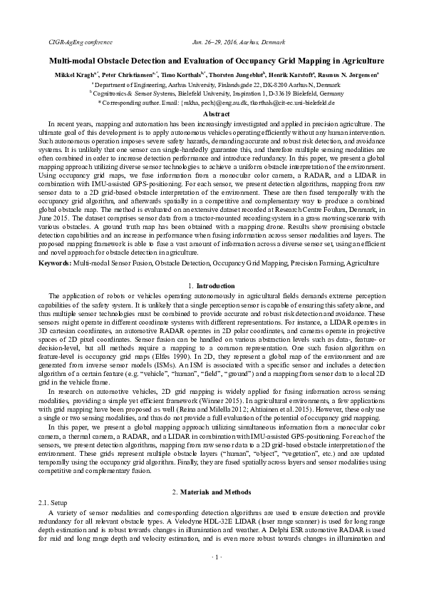 Pdf Multi Modal Obstacle Detection And Evaluation Of Occupancy Grid