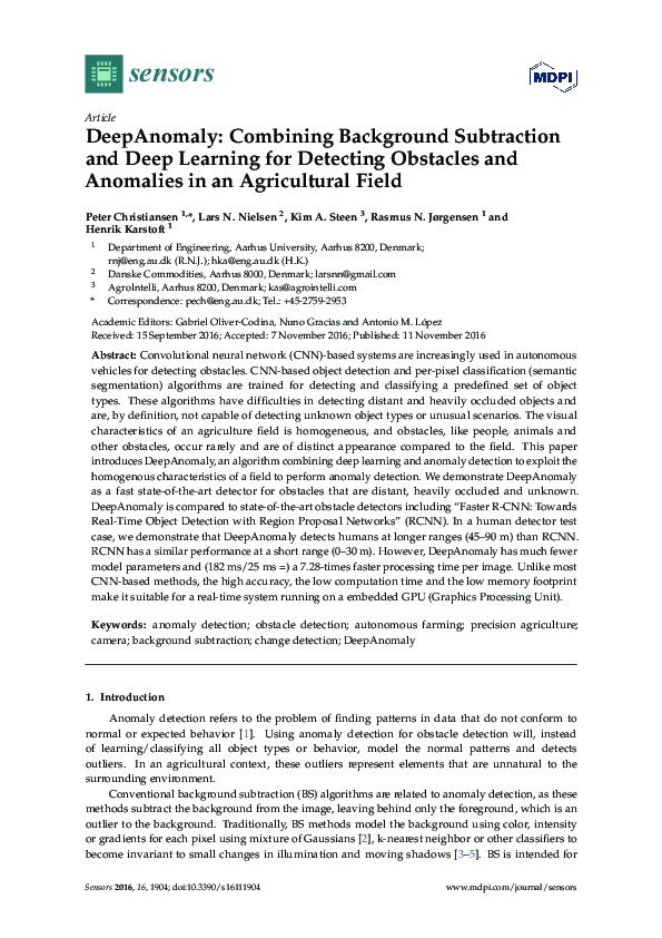 Pdf Deepanomaly Efficient Anomaly Detection In Agriculture Fields