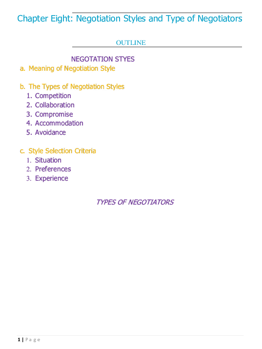 (PDF) Chapter Eight: Negotiation Styles and Type of Negotiators