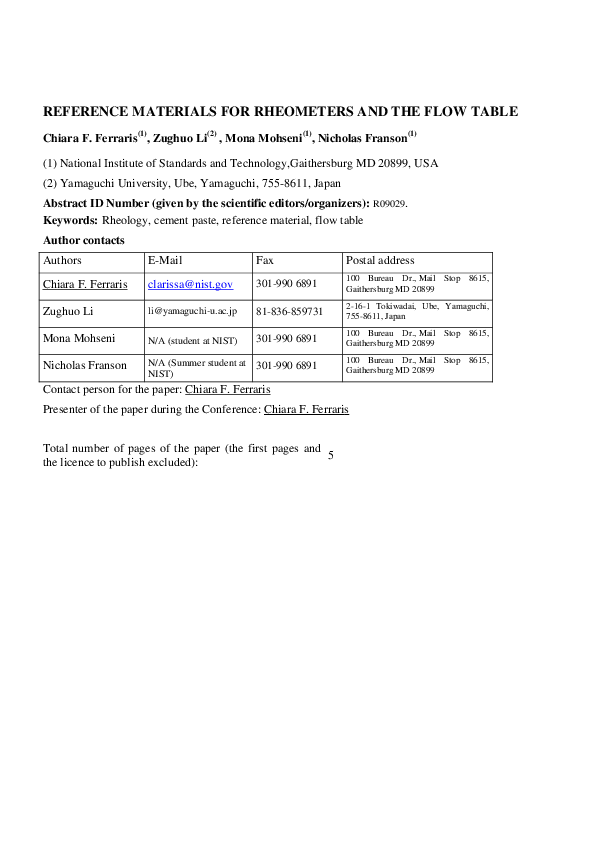 (PDF) Reference Materials for Rheometers and the Flow Table | Nist