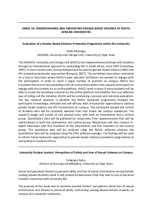 (PDF) PANEL 16: UNDERSTANDING AND PREVENTING GENDER-BASED VIOLENCE AT ...