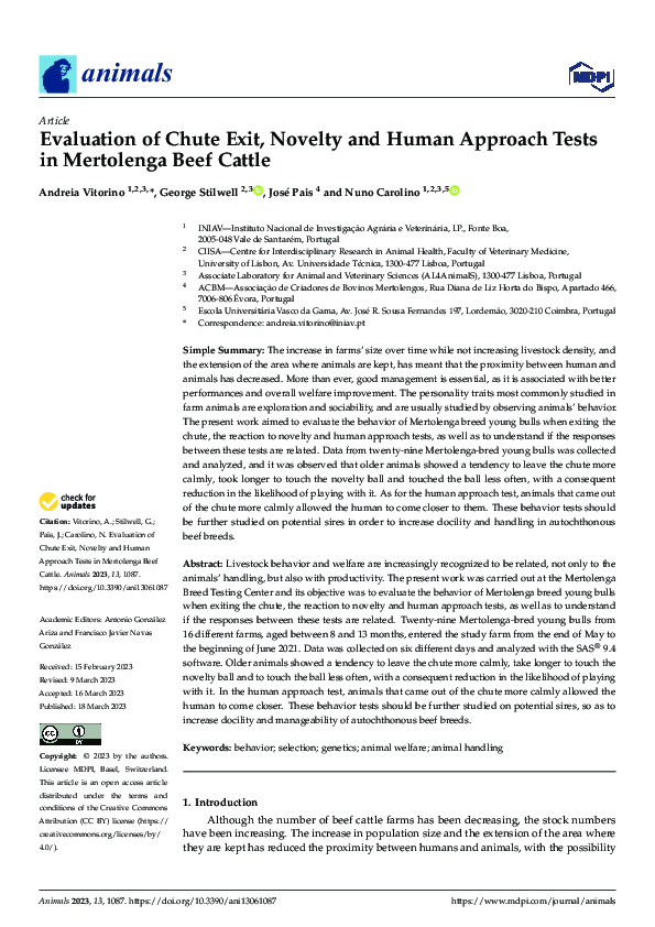 (PDF) Evaluation of Chute Exit, Novelty and Human Approach Tests in ...