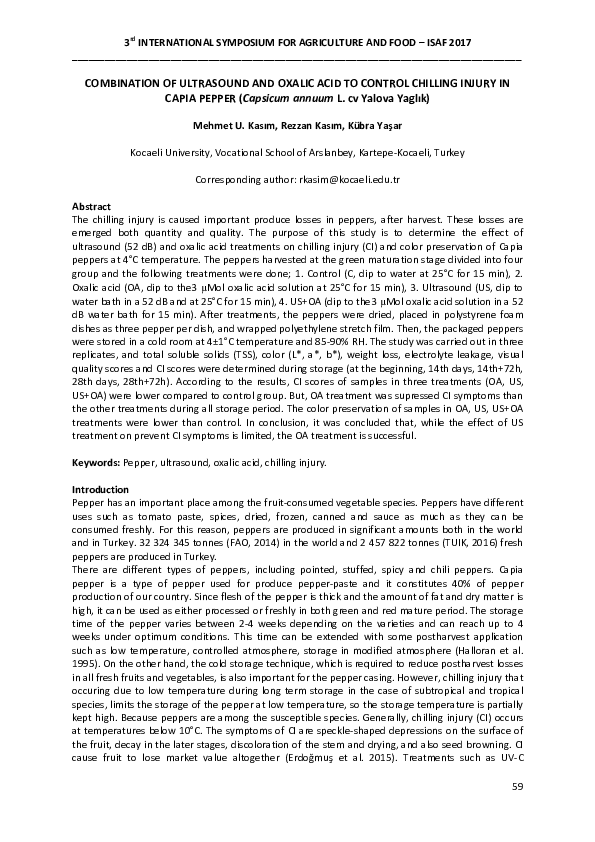 (PDF) COMBINATION OF ULTRASOUND AND OXALIC ACID TO CONTROL CHILLING ...