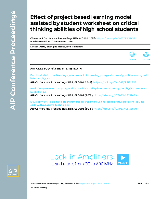 (PDF) Effect of project based learning model assisted by student ...