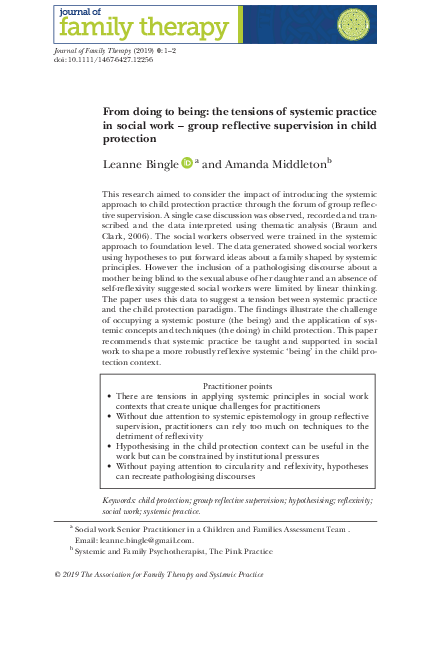 (PDF) From doing to being: the tensions of systemic practice in social ...