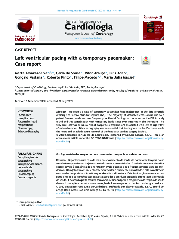 (PDF) Left ventricular pacing with a temporary pacemaker: Case report