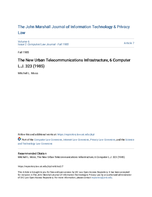 (PDF) The new urban telecommunications infrastructure | Mitchell Moss ...