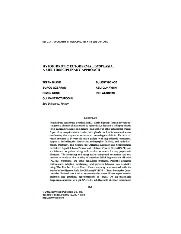(PDF) Hypohidrotic Ectodermal Dysplasia: A Multidisciplinary Approach