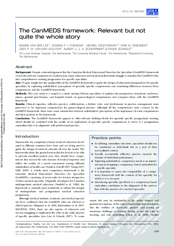 (PDF) The CanMEDS framework: Relevant but not quite the whole story