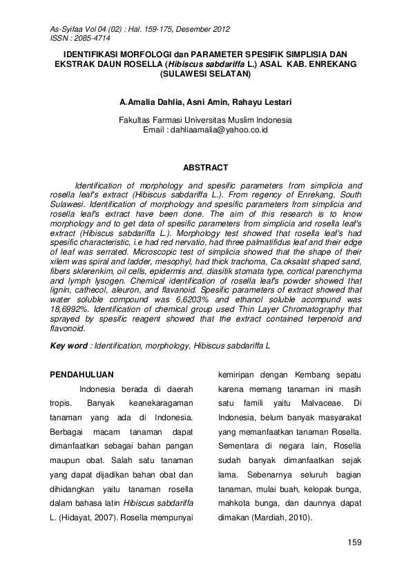 (PDF) IDENTIFIKASI MORFOLOGI dan PARAMETER SPESIFIK SIMPLISIA DAN ...