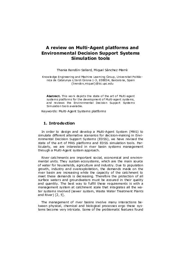 (PDF) A review on multi-agent platforms and environmental decision ...