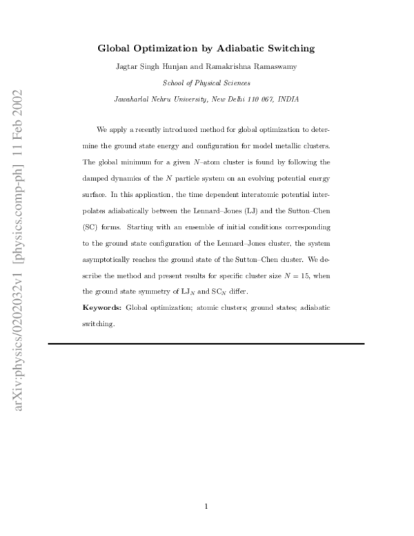 (PDF) Global Optimization by Adiabatic Switching | Jagtar Hunjan - Academia.edu