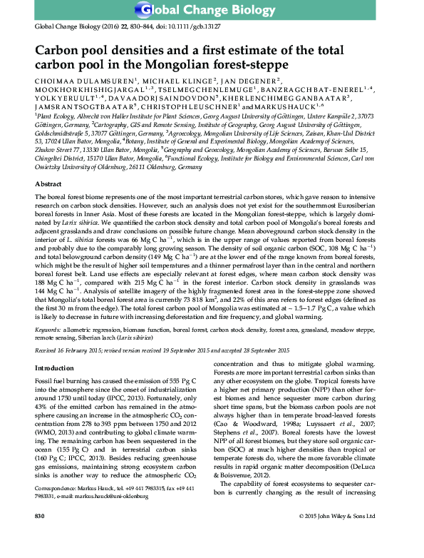 (PDF) Carbon pool densities and a first estimate of the total carbon ...
