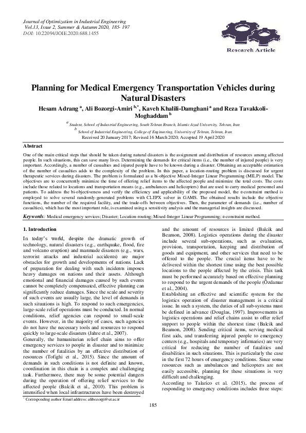 (PDF) Planning for Medical Emergency Transportation Vehicles during ...