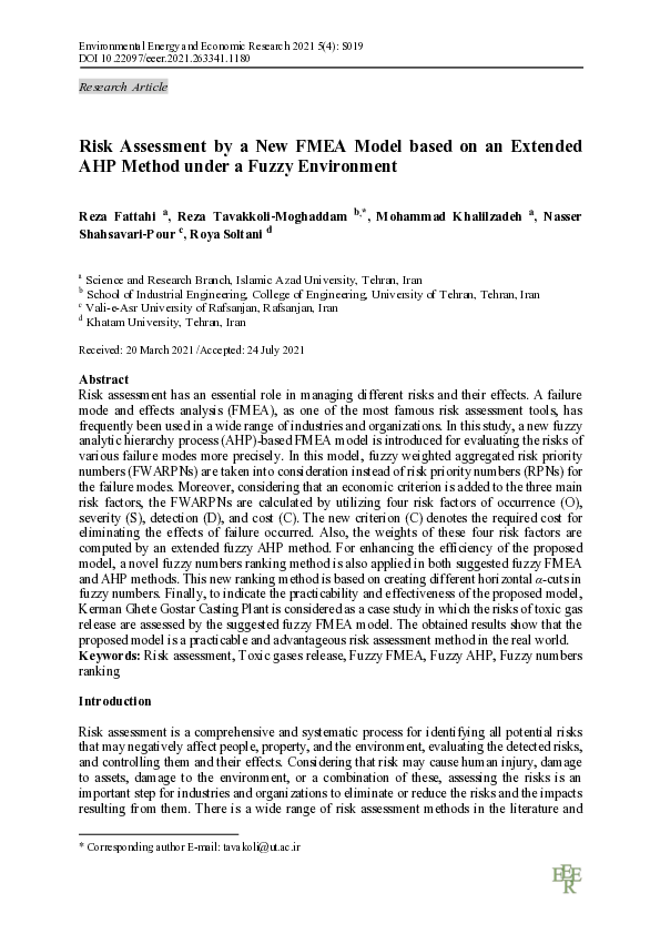 (PDF) Fuzzy AHP-Based FMEA Model for Risk Assessment