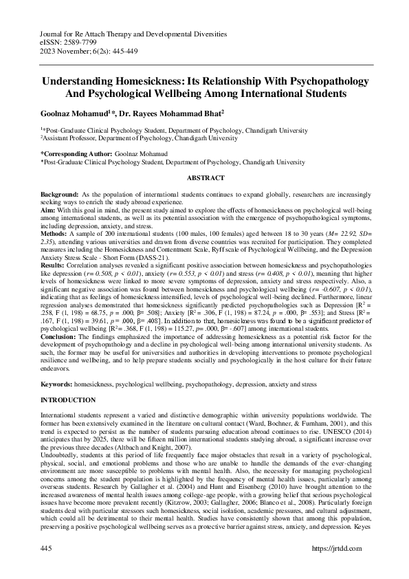 (PDF) Understanding Homesickness: Its Relationship With Psychopathology ...