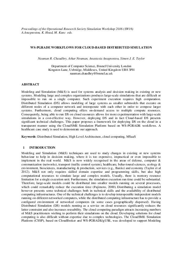 (PDF) WS-PGRADE workflows for cloud-based distributed simulation
