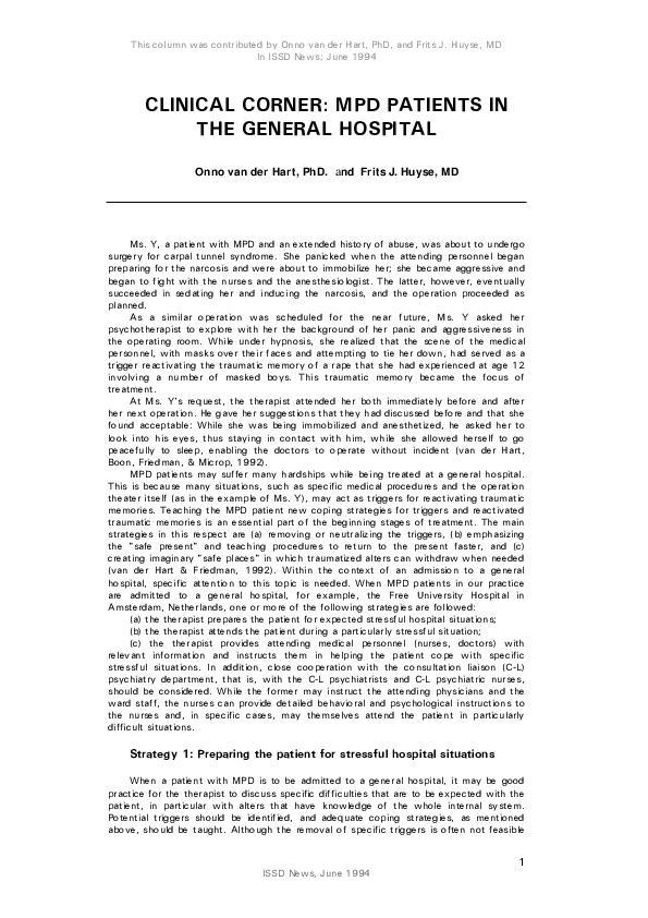 (PDF) Clinical Corner: MPD Patients in the General Hospital