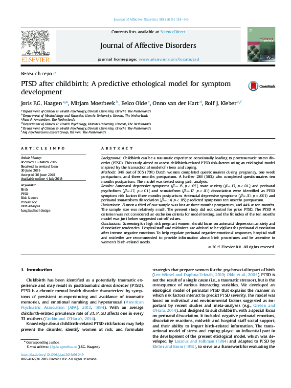 (PDF) PTSD after childbirth: A predictive ethological model for symptom ...