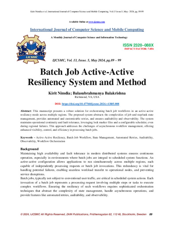 (PDF) Batch Job Active-Active Resiliency System and Method