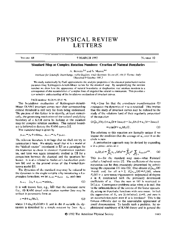 (PDF) Standard map at complex rotation numbers: Creation of natural ...