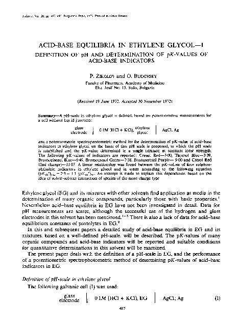 (PDF) Acid-base equilibria in ethylene glycol—I Definition of pH and ...