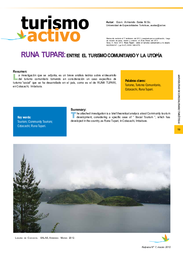(PDF) Runa Tupari: entre el turismo comunitario y la utopía