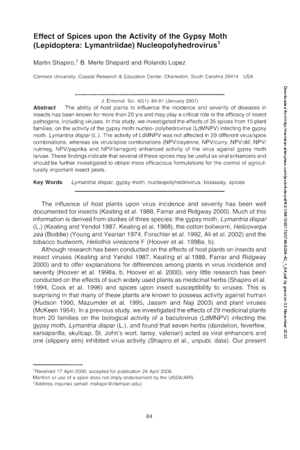 (PDF) Effect of Spices upon the Activity of the Gypsy Moth (Lepidoptera ...
