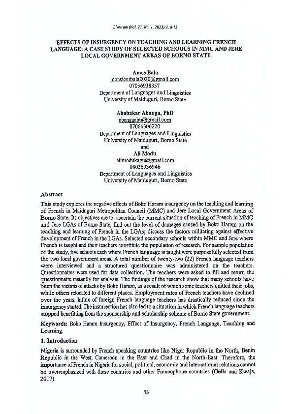 (PDF) Effects of Insurgency on Teaching and learning French Language ...